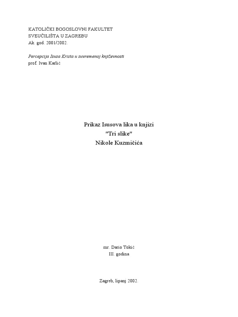 Prikaz Isusova Lika U Knjizi "Tri Slike" Nikole Kuzmičića | PDF