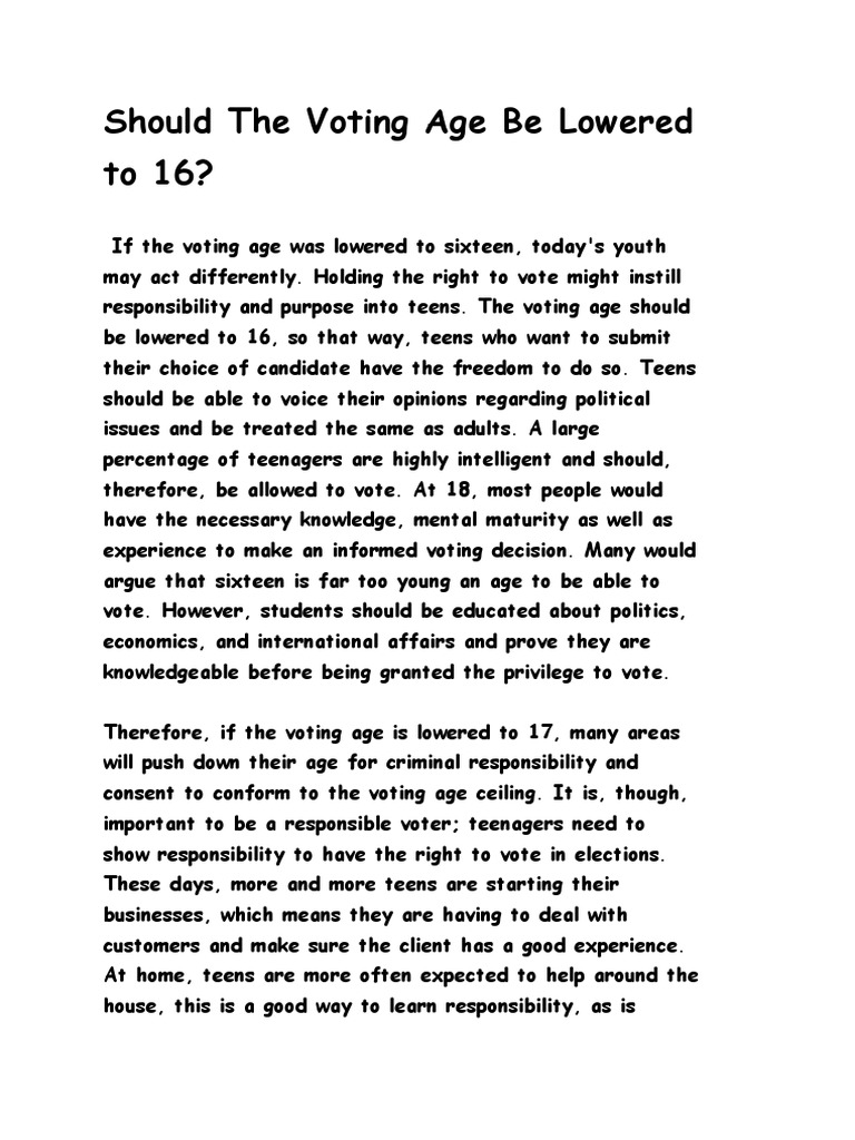 Should The Voting Age Be Changed To 16 | PDF | Adolescence | Voting
