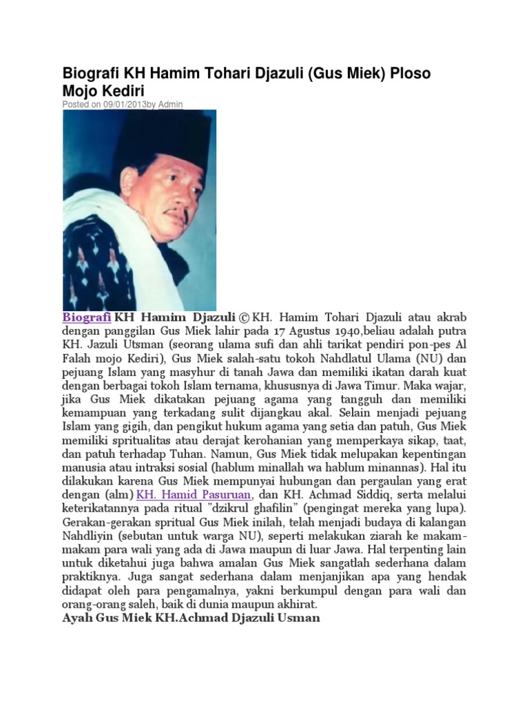 Biografi KH Hamim Tohari Djazuli | PDF