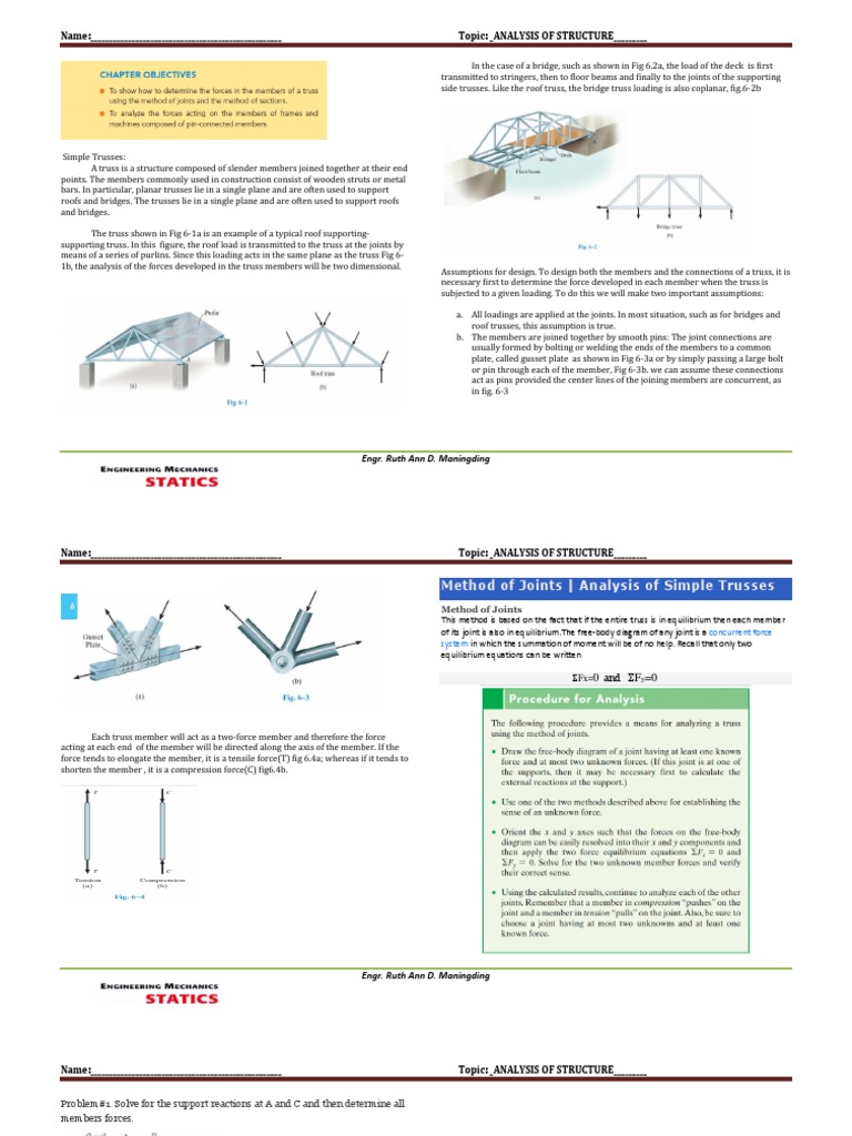 Statics Member of Joint and Section | PDF | Truss | Applied And ...