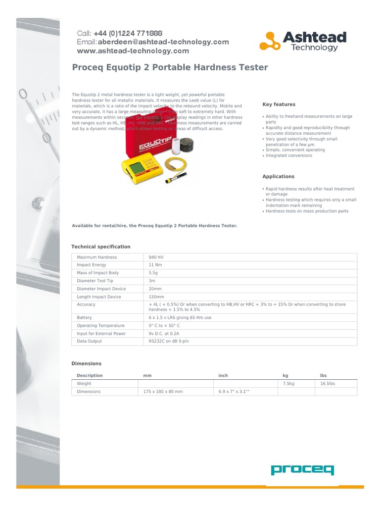 Proceq Equotip 2 Portable Hardness Tester | PDF | Hardness | Measurement