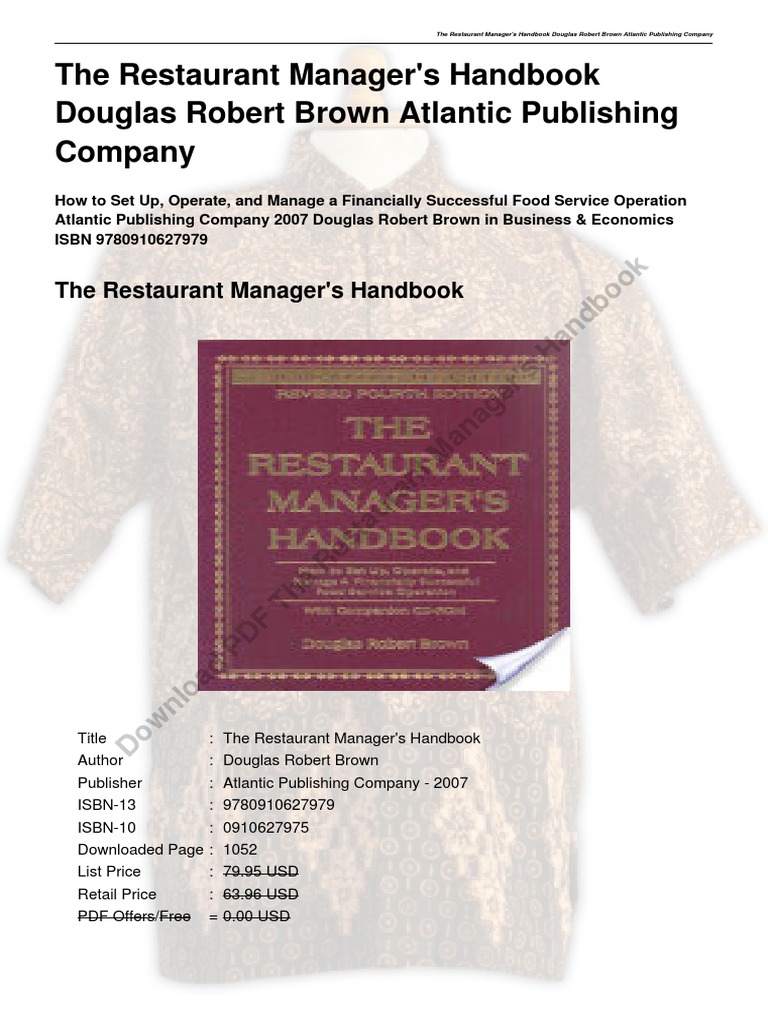 The Restaurant Manager's Handbook Douglas Robert Brown Atlantic ...