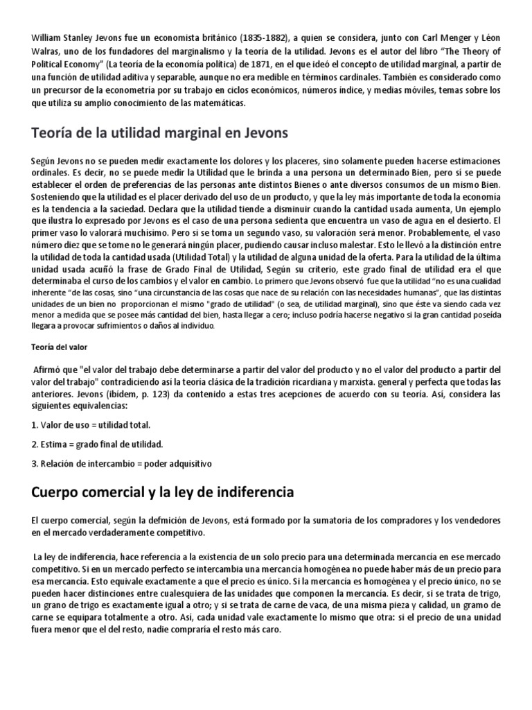 William Stanley Jevons Fue Un Economista Británico | PDF | Utilidad ...