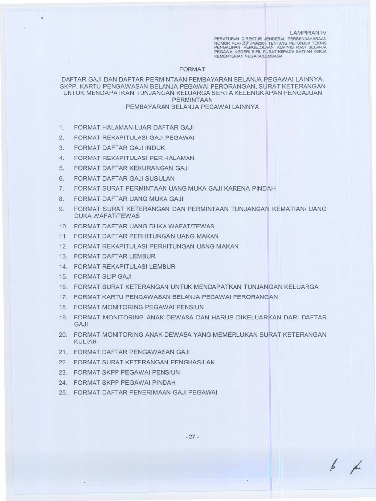 FORMAT - GAJI - BELANJA - PEGAWAI - SKPP - Lampiran IV PDF | PDF