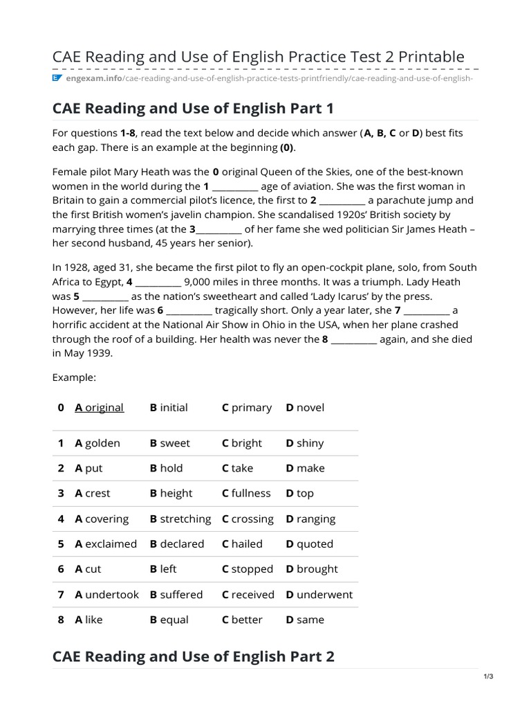 Engexam - info-CAE Reading and Use of English Practice Test 2 Printable ...
