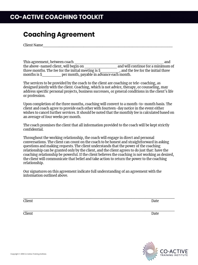 Co-Active Coaching Agreement | PDF | Business