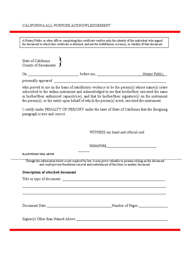 California Notary Acknowledgement Form | PDF