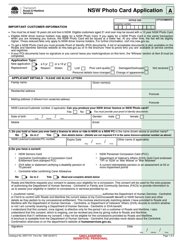 NSW Photo Card Application PDF | PDF | Identity Document | Driver's License