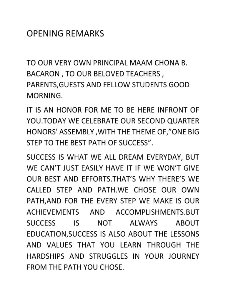 Celebrating Success: Honors Assembly Speech | PDF | Career & Growth