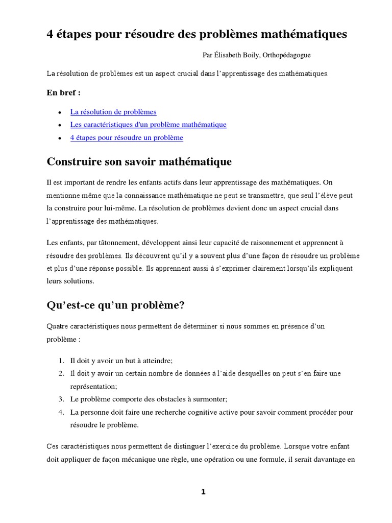 4 Étapes Clés pour Résoudre un Problème | PDF | Enseignement des ...