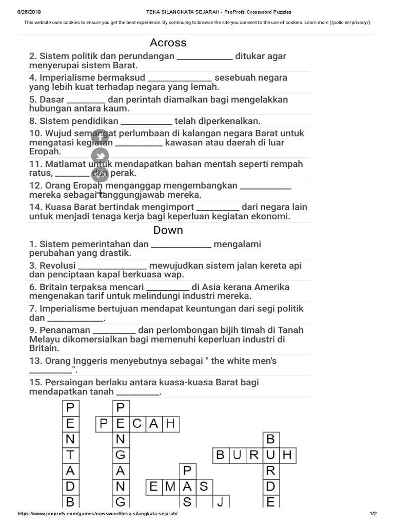 Teka Silangkata Sejarah - Proprofs Crossword Puzzles | PDF