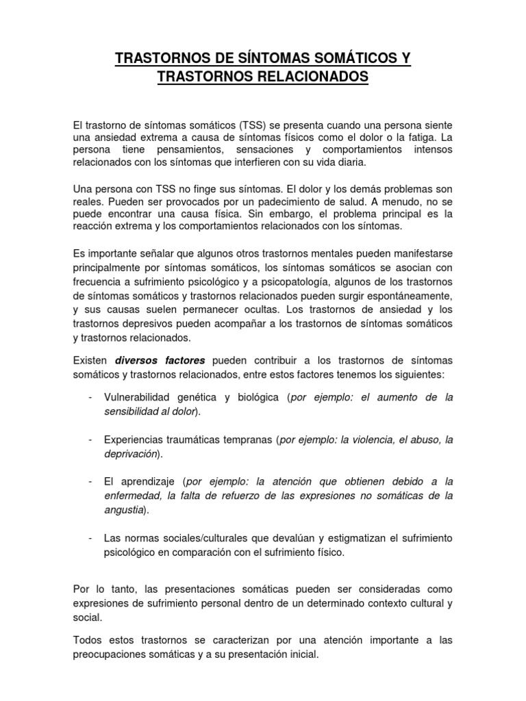Trastornos de Síntomas Somáticos y Trastornos Relacionados | PDF | Ansiedad | Trastorno mental