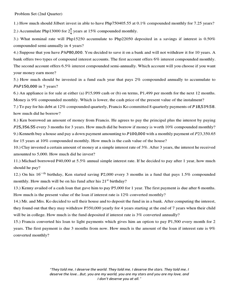 Problem Set | PDF | Present Value | Interest