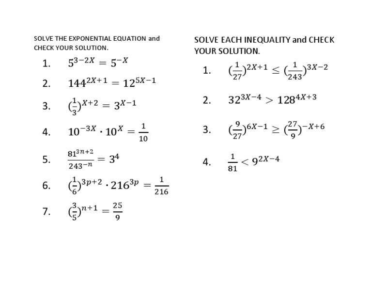 Exponential Equation and Inequality Activity | PDF