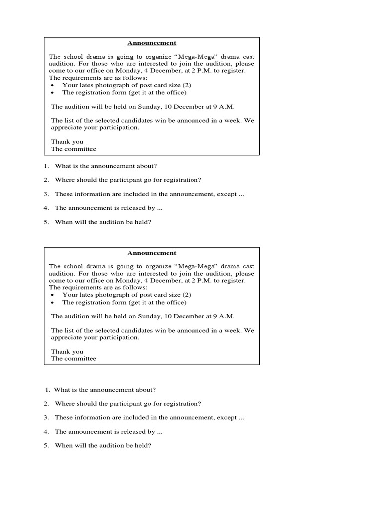 School Drama Audition Details | PDF