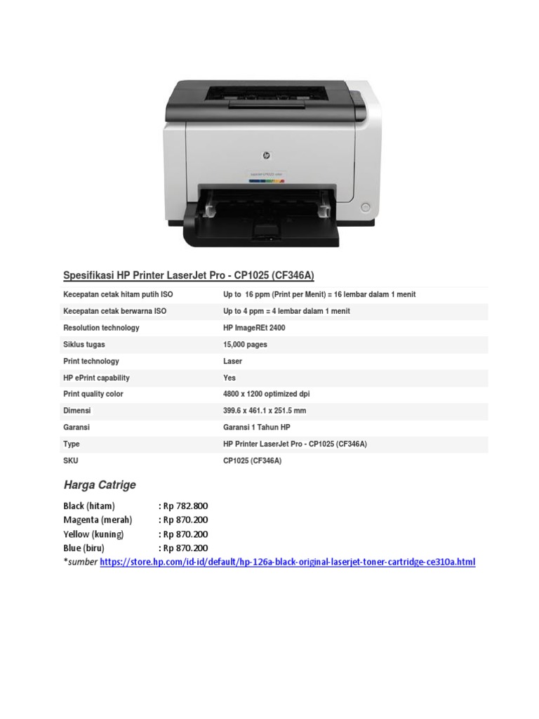 Spesifikasi HP Printer LaserJet Pro | PDF | Printer (Komputasi ...