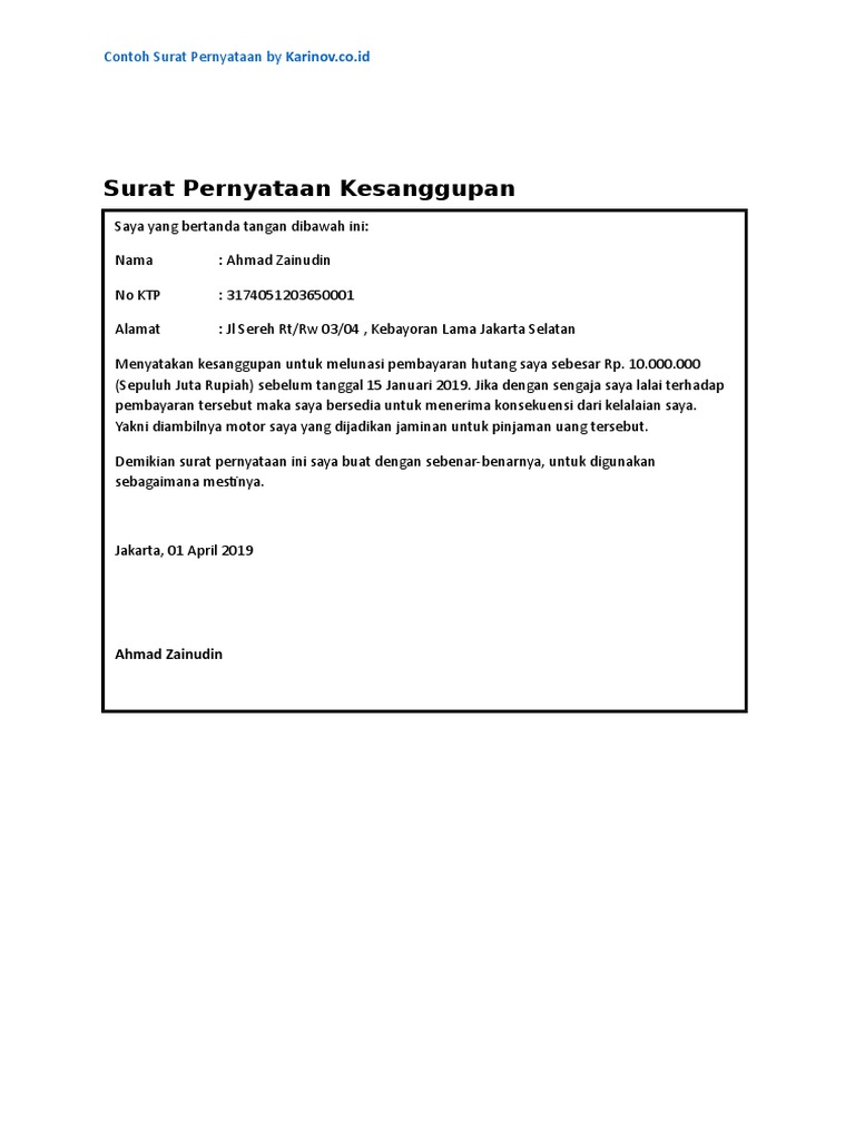 Contoh Surat Pernyataan | PDF