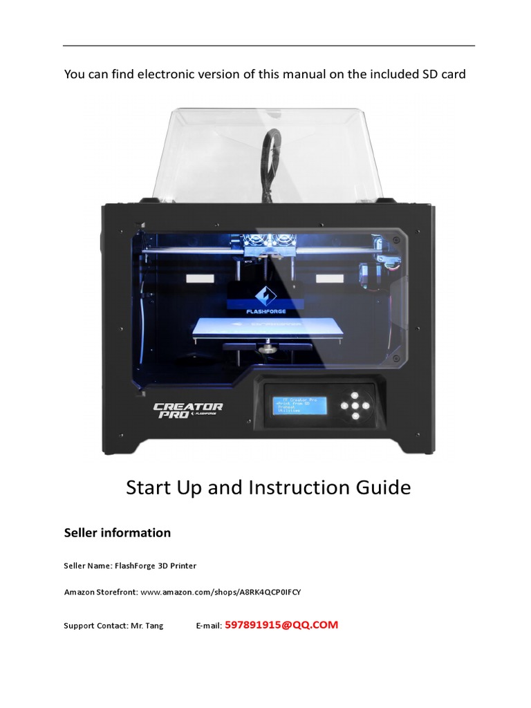 FlashForge Creator Pro Manual 20190222 Updated-Confirmed | PDF | Double ...