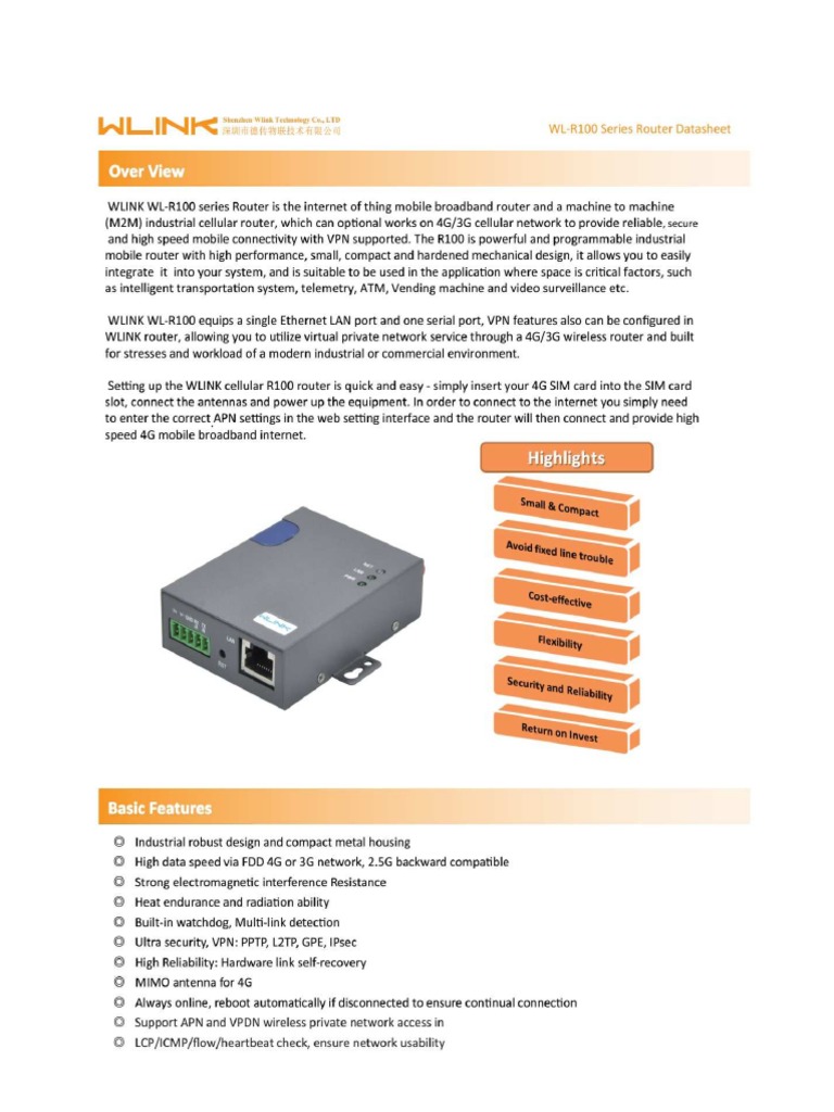 Ficha Técnica Modem Wlink | PDF