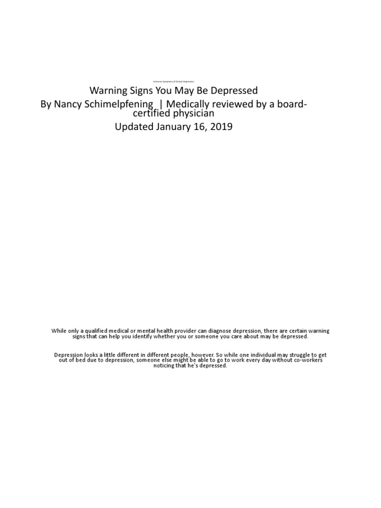 Warning Signs You May Be Depressed by Nancy Schimelpfening - Medically ...