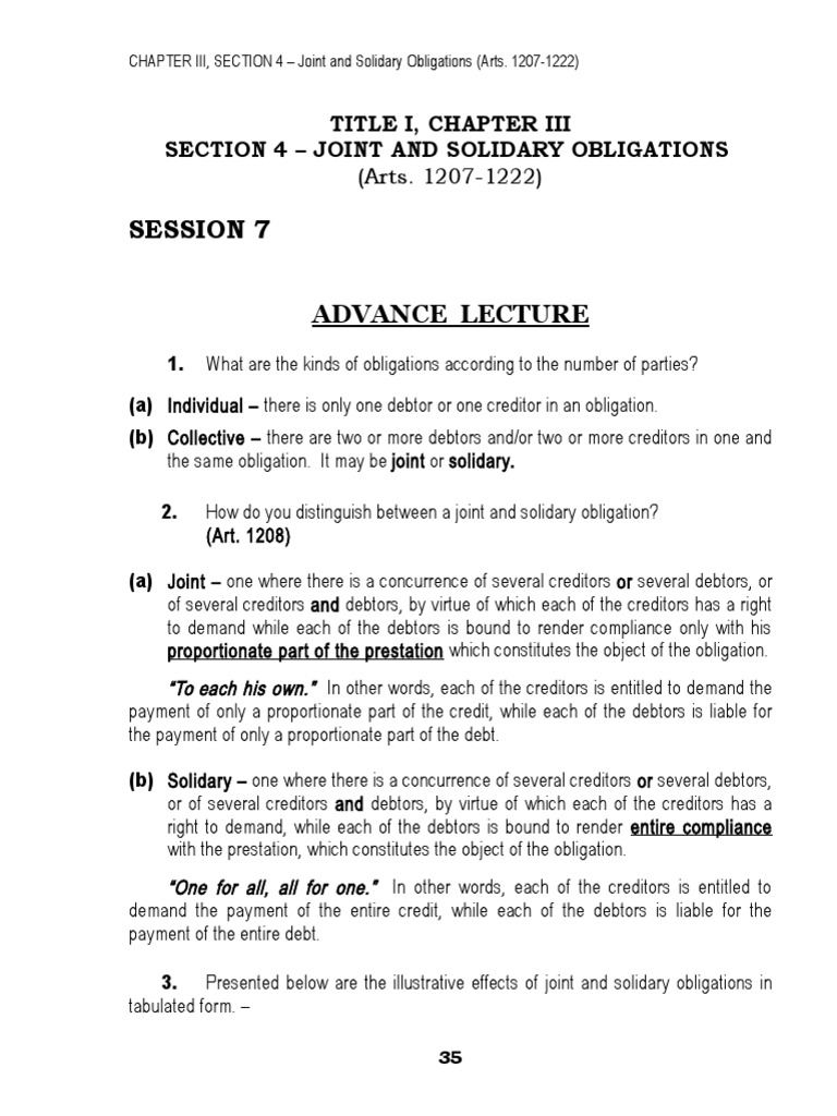 CHAPTER 3, SEC. 4 (Arts. 1207-1222) Reviewer | PDF | Debtor | Law Of Obligations