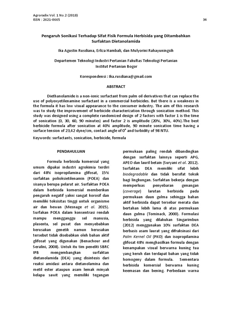 Pengaruh Sonikasi pada Herbisida DEA | PDF