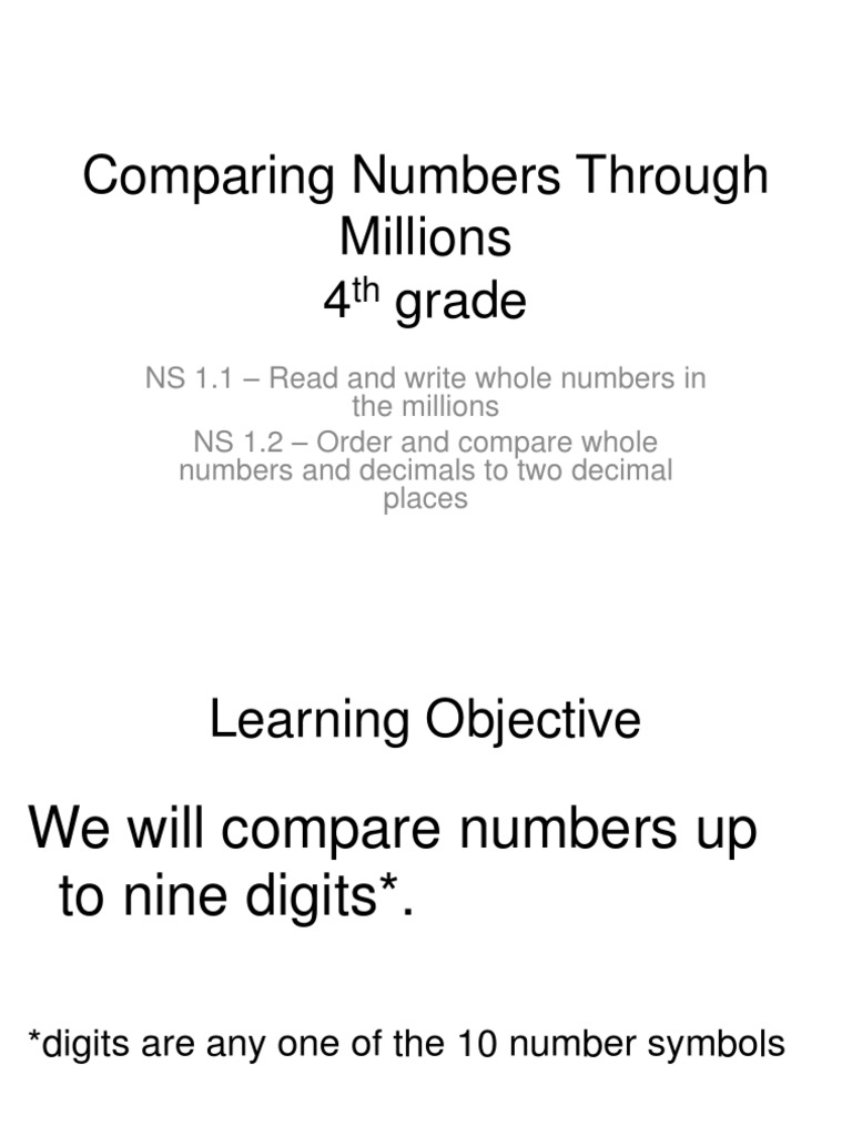 Comparing Whole Numbers in Millions | PDF | Numbers | Learning