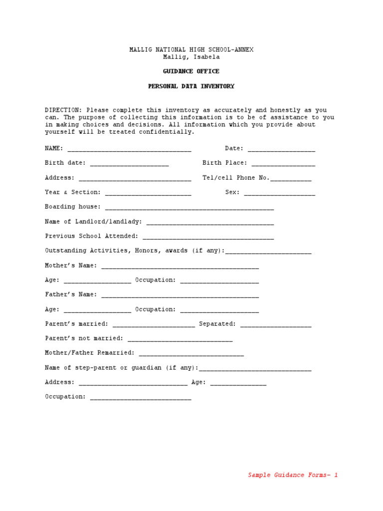 Guidance Office Personal Data Inventory | PDF | School Counselor ...