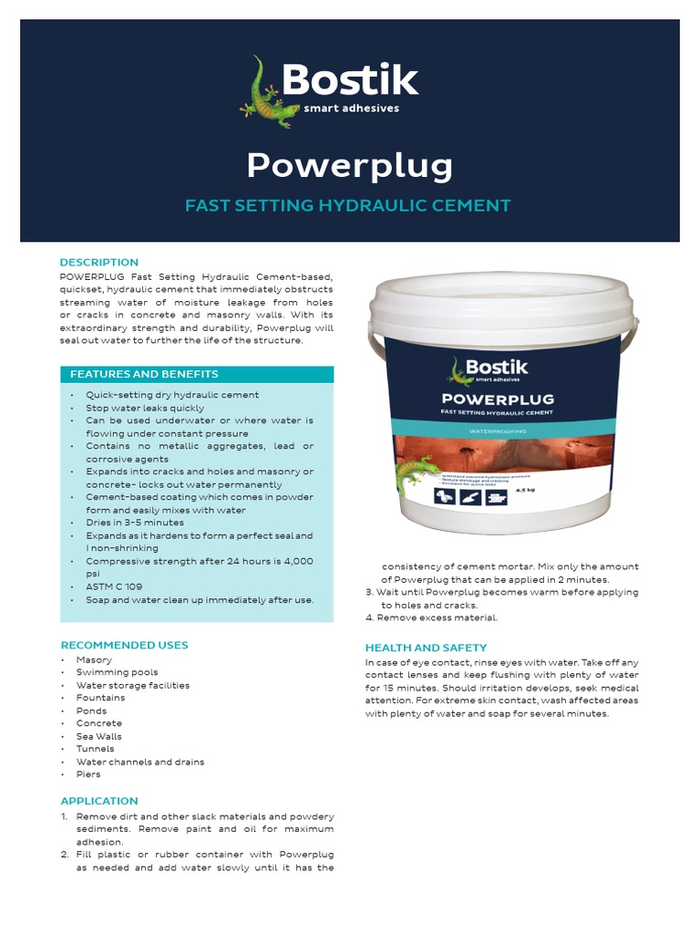 Bostik Powerplug Waterproofing Solution | PDF | Concrete | Cement