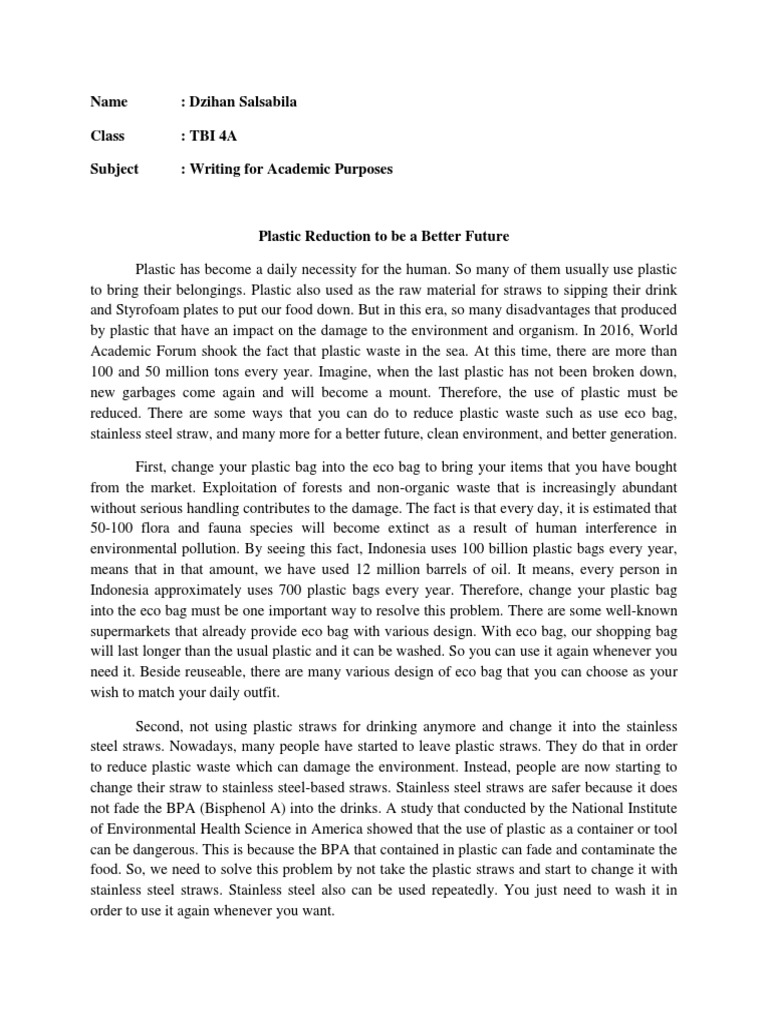 Plastic Reduction To Be A Better Future | PDF | Plastic | Environmental ...