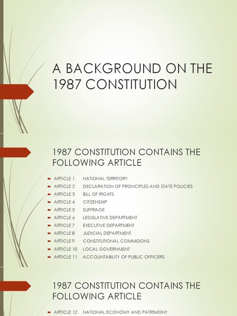 A Background On The 1987 Constitution | PDF | Citizenship | Legal Documents