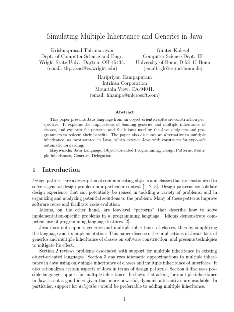 Simulating Multiple Inheritance And Gene Pdf Inheritance Object Oriented Programming