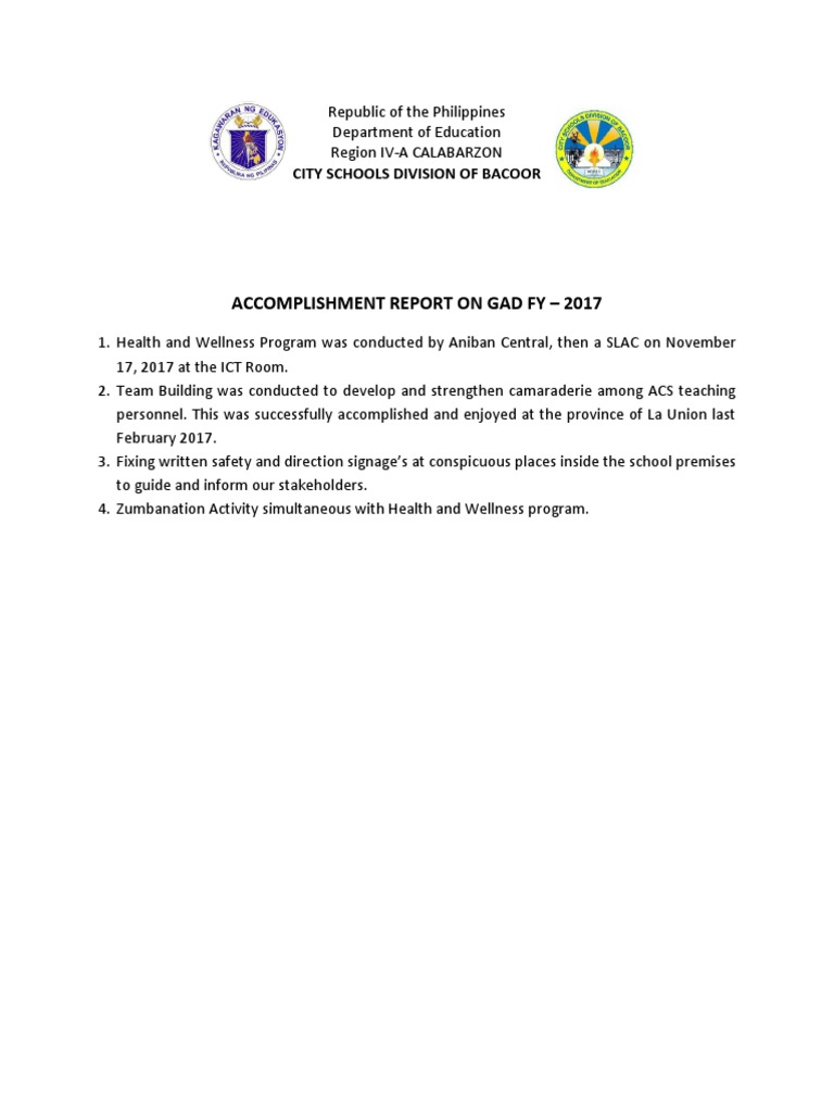 Accomplishment Report Gad 2017 | PDF