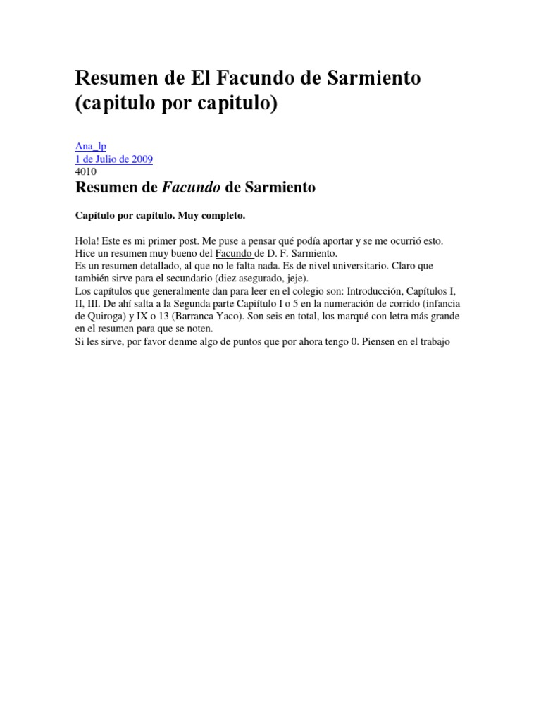 Resumen de El Facundo de Sarmiento | PDF | Agitación