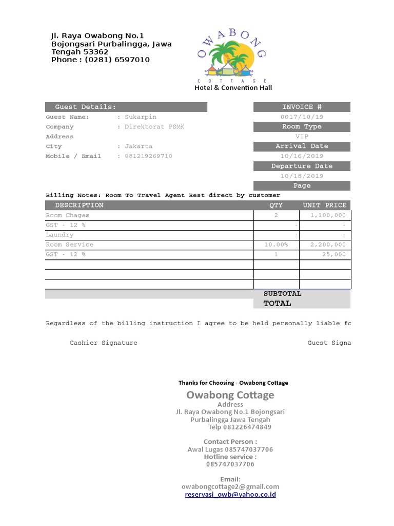 Hotel Invoice Sample 7 | PDF | Service Industries | Business