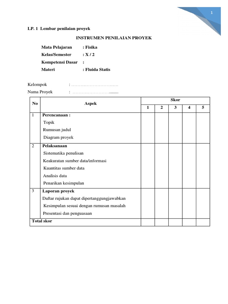 Lembar Penilaian Proyek Fisika | PDF