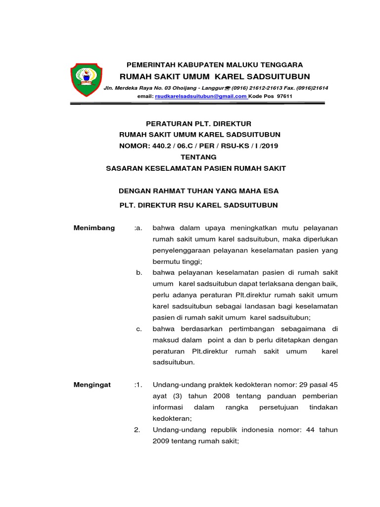 Standar SKP 1 Ep 1.1 Peraturan Sasaran Keselamatan Pasien | PDF