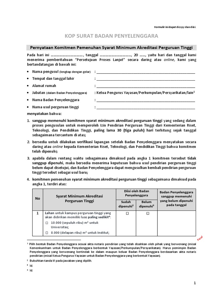 Formulir Pernyataan Komitmen | PDF