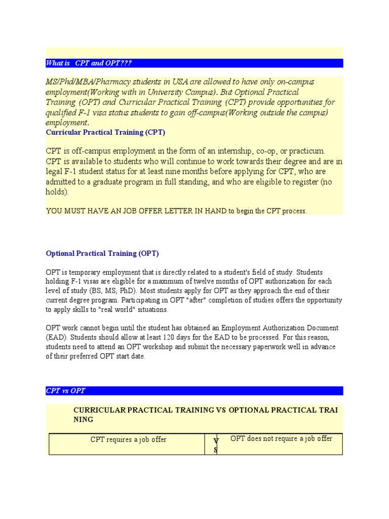 CPT Vs Opt | PDF