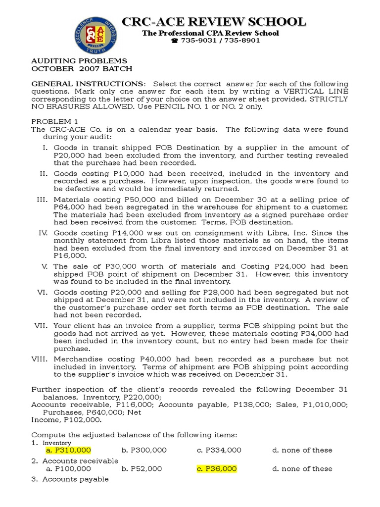 Auditing Problems 2 | PDF | Book Value | Inventory