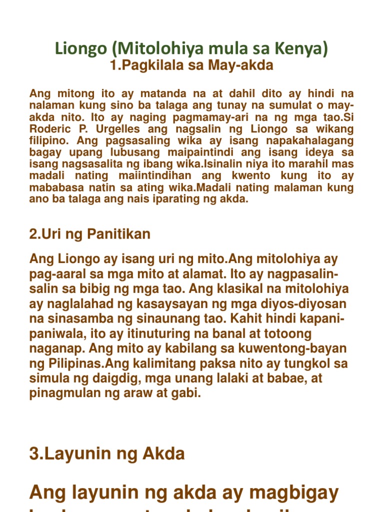 Liongo (Mitolohiya Mula Sa Kenya) | PDF