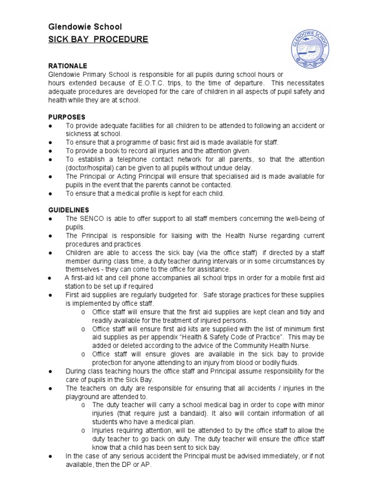 Procedure Sick Bay 2017 | PDF | First Aid | Medicine