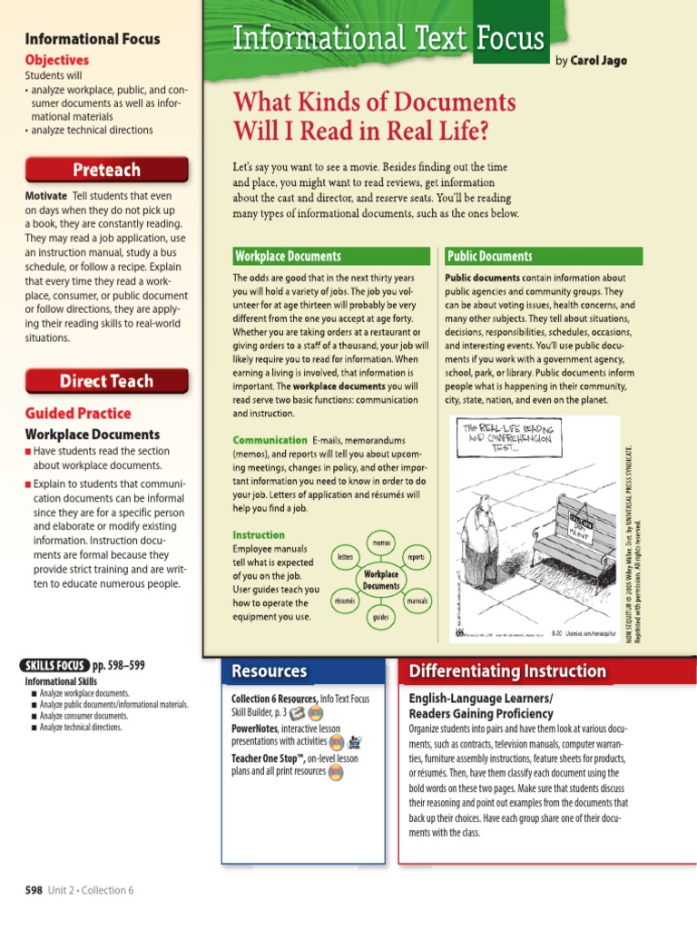 What Kinds of Documents Will I Read in Real Life?: Informational Focus ...