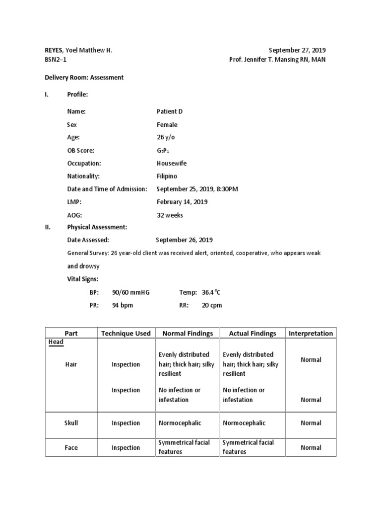 DR Assessment | PDF | Pulse | Lip