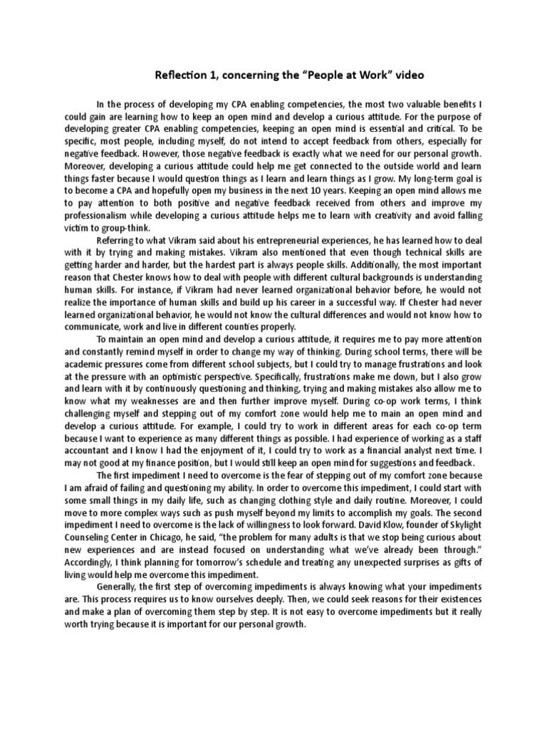 Reflection 1, Concerning The "People at Work" Video | PDF | Attitude ...