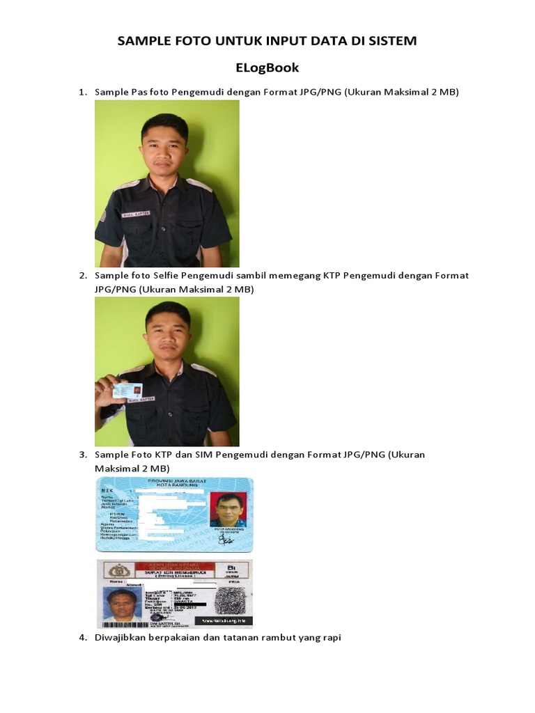 Contoh Foto Pengemudi ELogBook | PDF | Komputer | Teknologi & Rekayasa