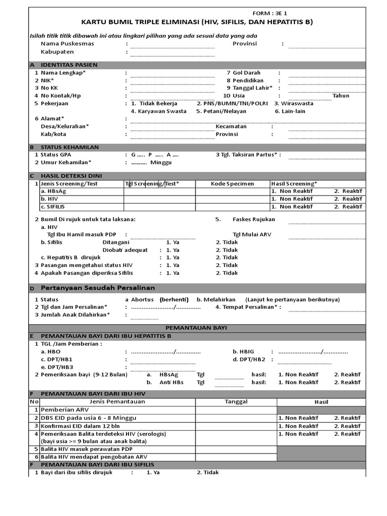 MASTER-Form 3E1 (1) - Kartu Bumil Triple Eliminasi | PDF
