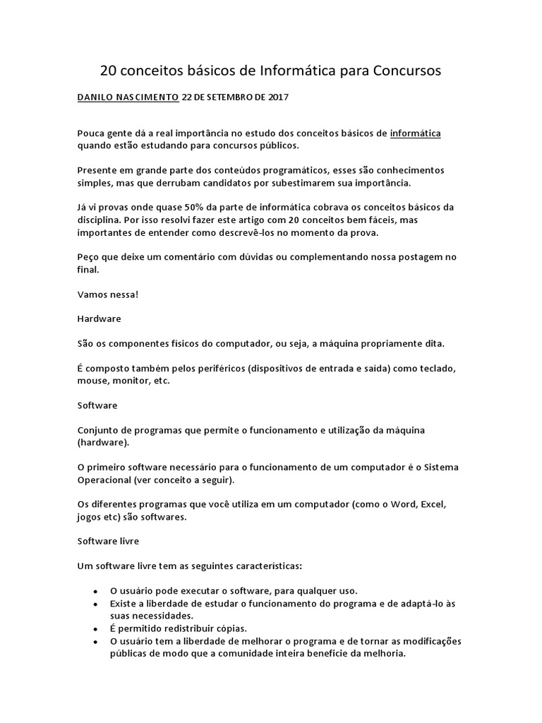 20 Conceitos Básicos de Informática para Concursos | PDF | Unidade ...