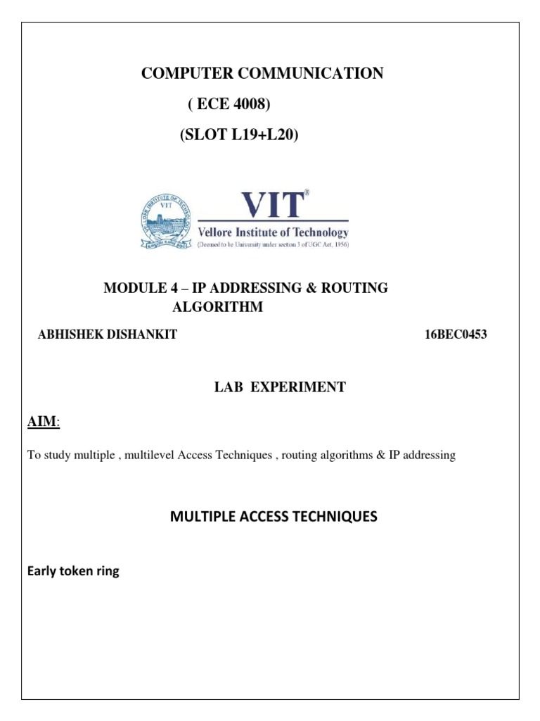 Computer Communication (ECE 4008) (SLOT L19+L20) : Module 4 - Ip ...