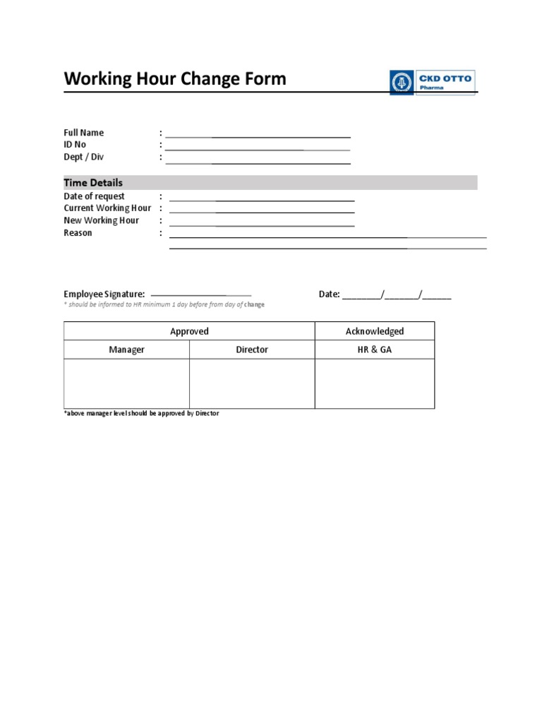 Working Hour Change Request Form | PDF | Business